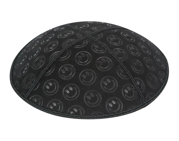 Suede Embossed Smiley Face Kippot - Kippot World
